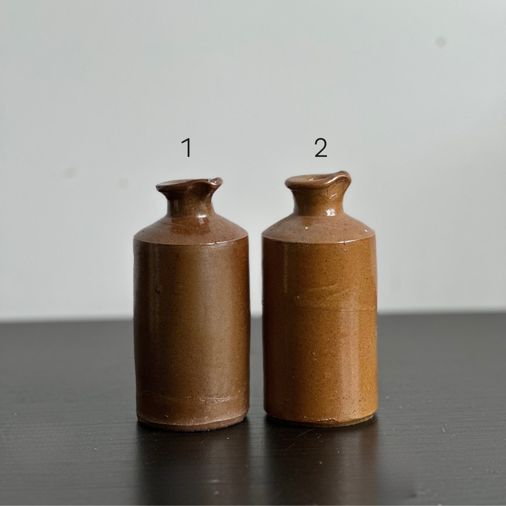 Antique Victorian Brown Glazed Ink Wells 4.5" tall at Home Smith