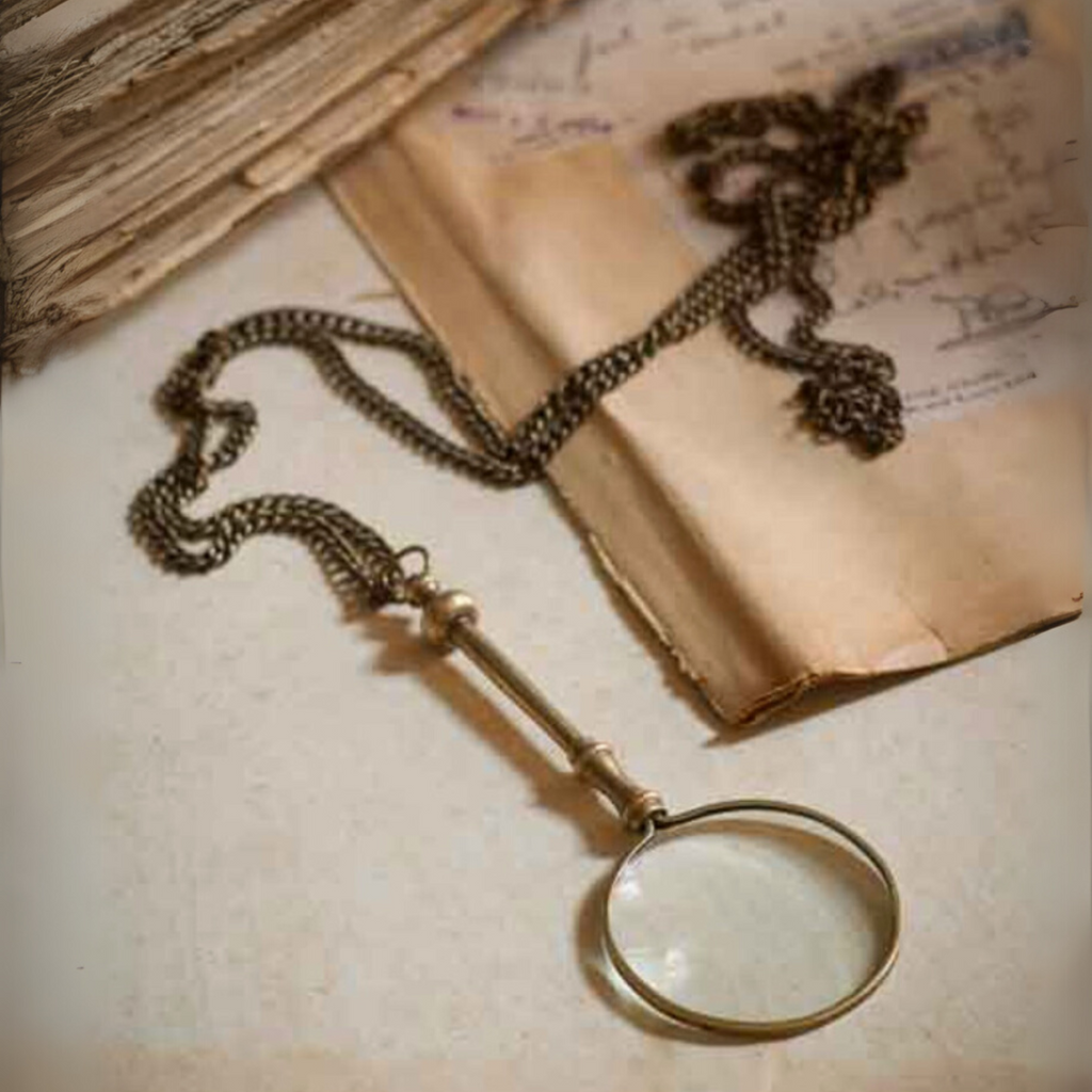 Antique Brass Small Magnifying Lens with a Long Chain at Home Smith