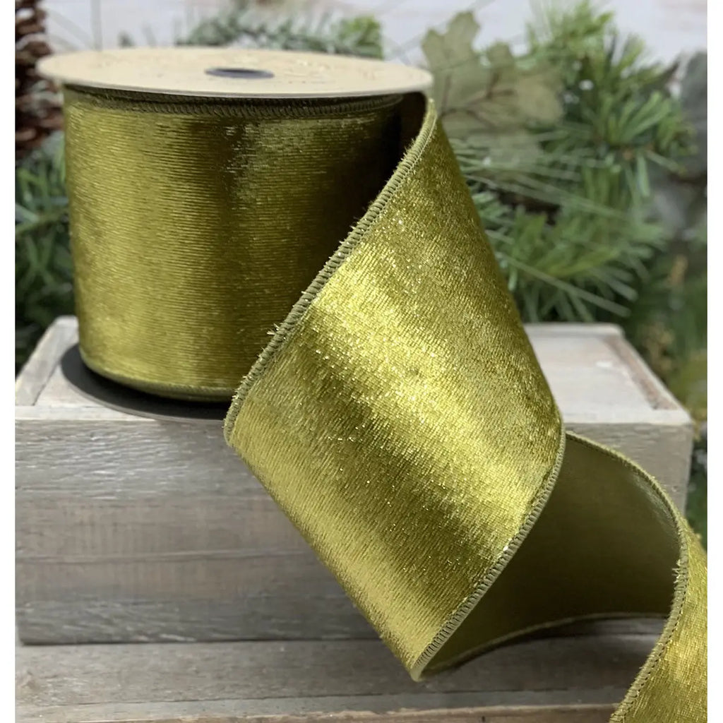 Metallic Velvet Ribbon in Olive Green at Home Smith