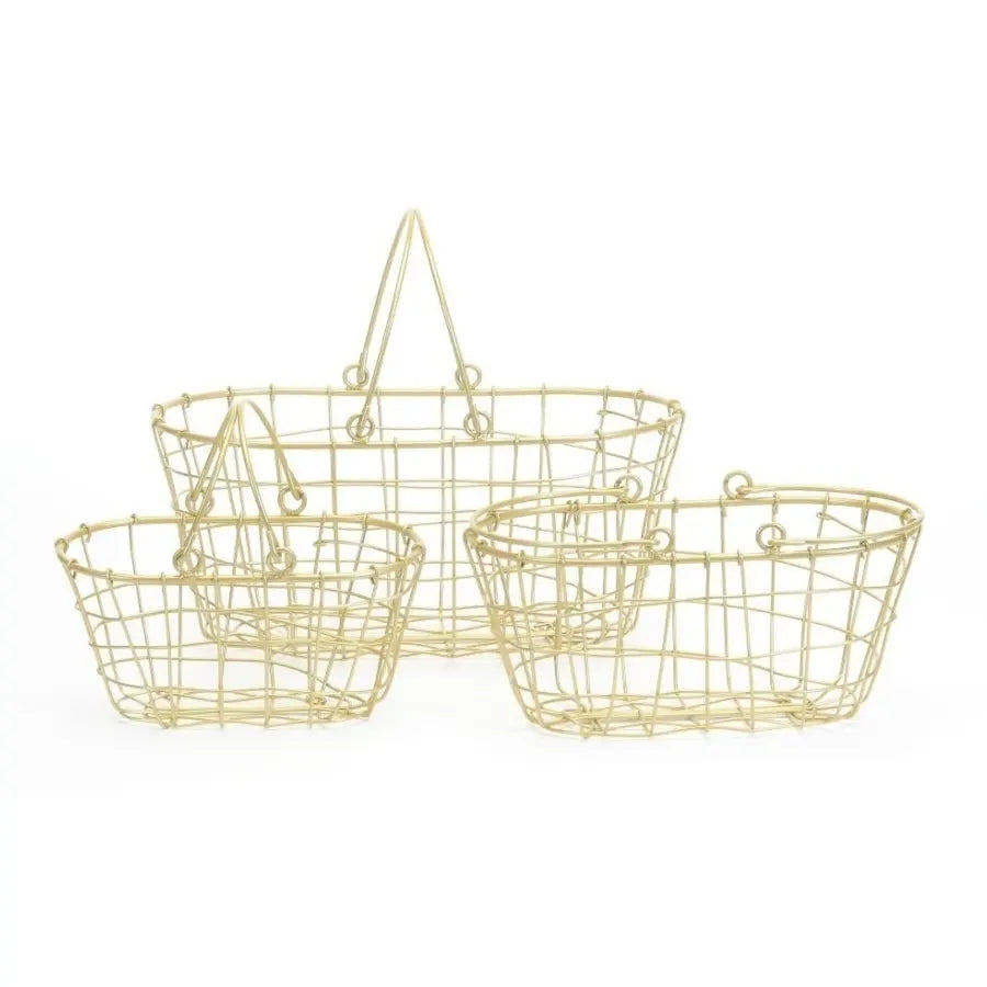 Oval Gold Wire Baskets with Drop Handles - Decorative Wire Baskets for ...