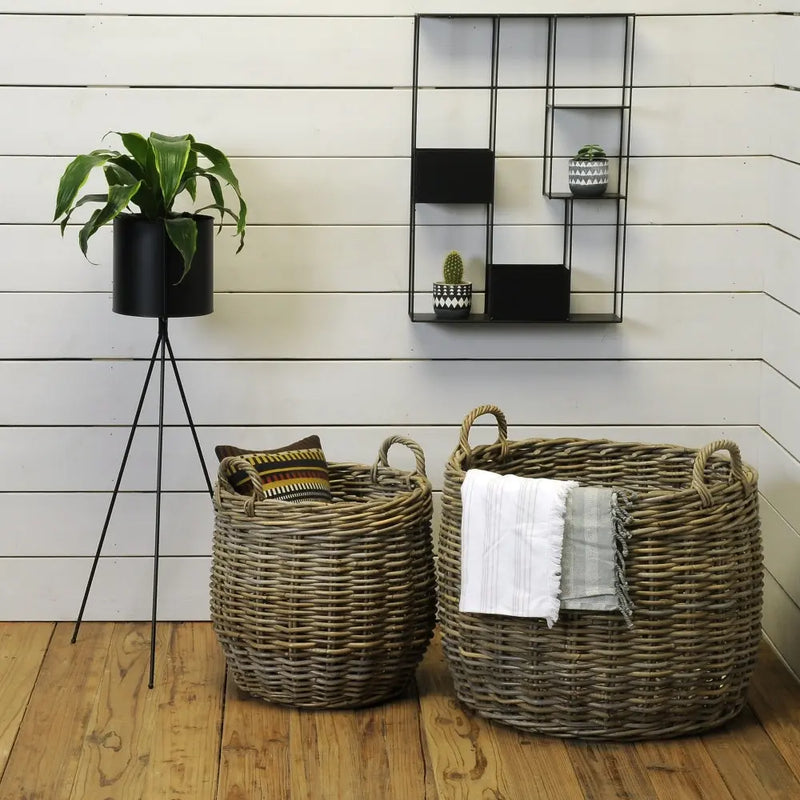 Round Grey Rattan Baskets - Home Smith