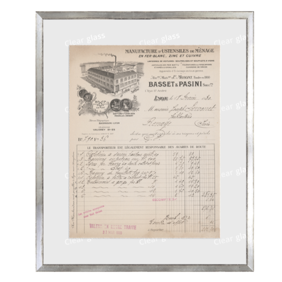 Framed French Receipt - In Stock