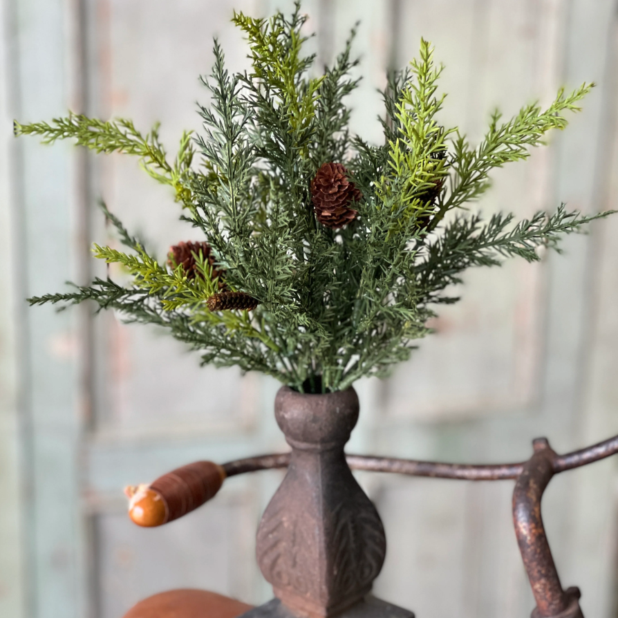 Prickly Pine Bush Pick with Cones | Natural Looking Holiday Greenery